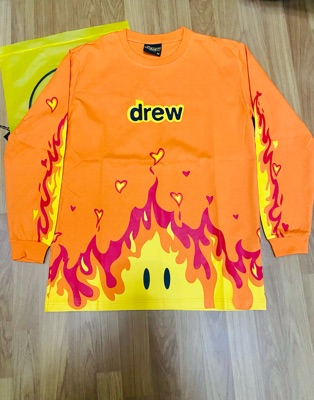 Drew House Secret LS Fire Tee Orange Shop Authentic at SASOM