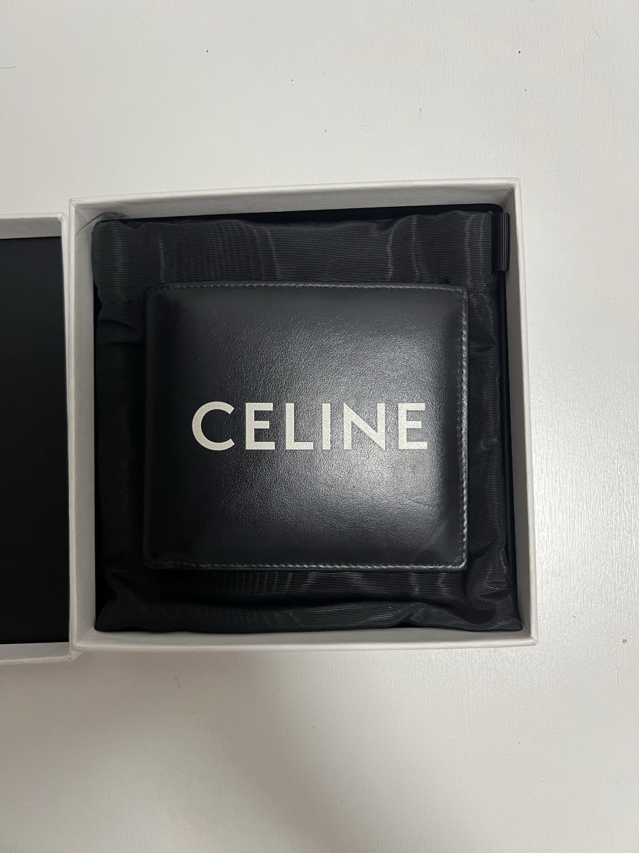 Celine Bi-Fold Wallet With Coin In Smooth Calfskin With Celine Print Black