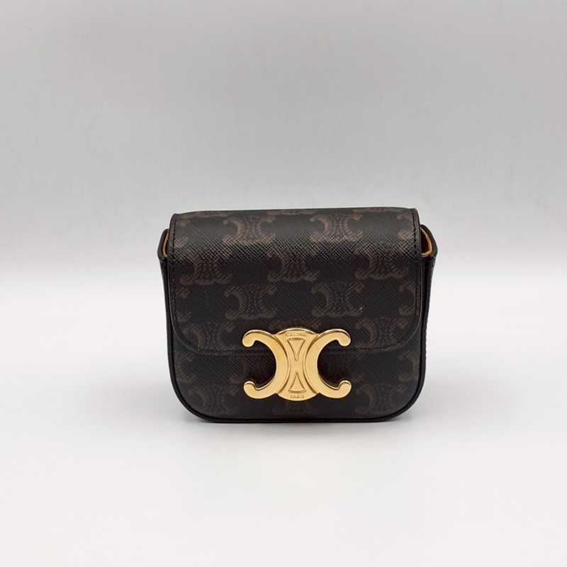 Celine Mini Triomphe In Triomphe Canvas And Calfskin With Gold ...