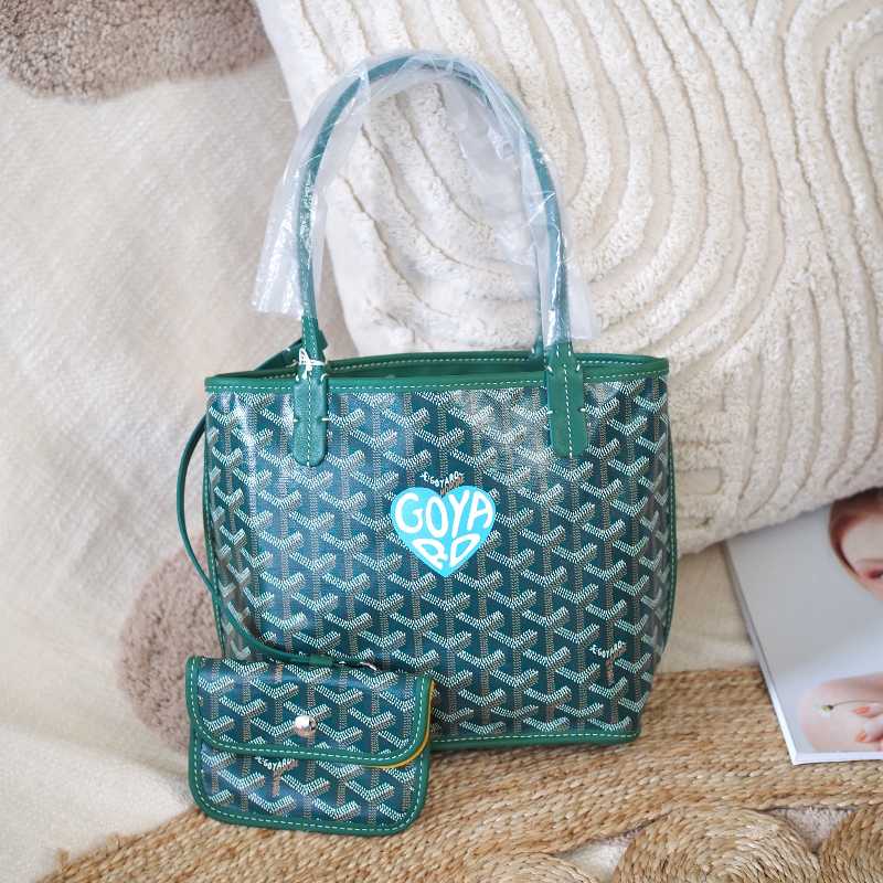 Goyard Anjou Mini Bag In Chevroches Calfskin And Goyardine Canvas Green ...