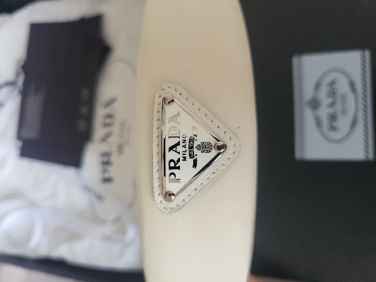 Prada Re-Nylon Headband In Fabric With Enameled Metal Triangle Logo White