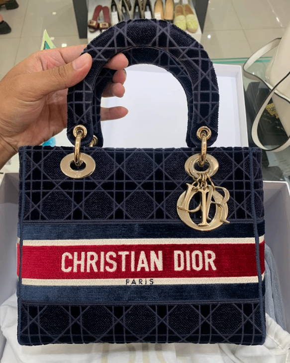 Dior Lady Dior D-Lite Medium Bag In Cannage Pattern Canvas With Gold ...
