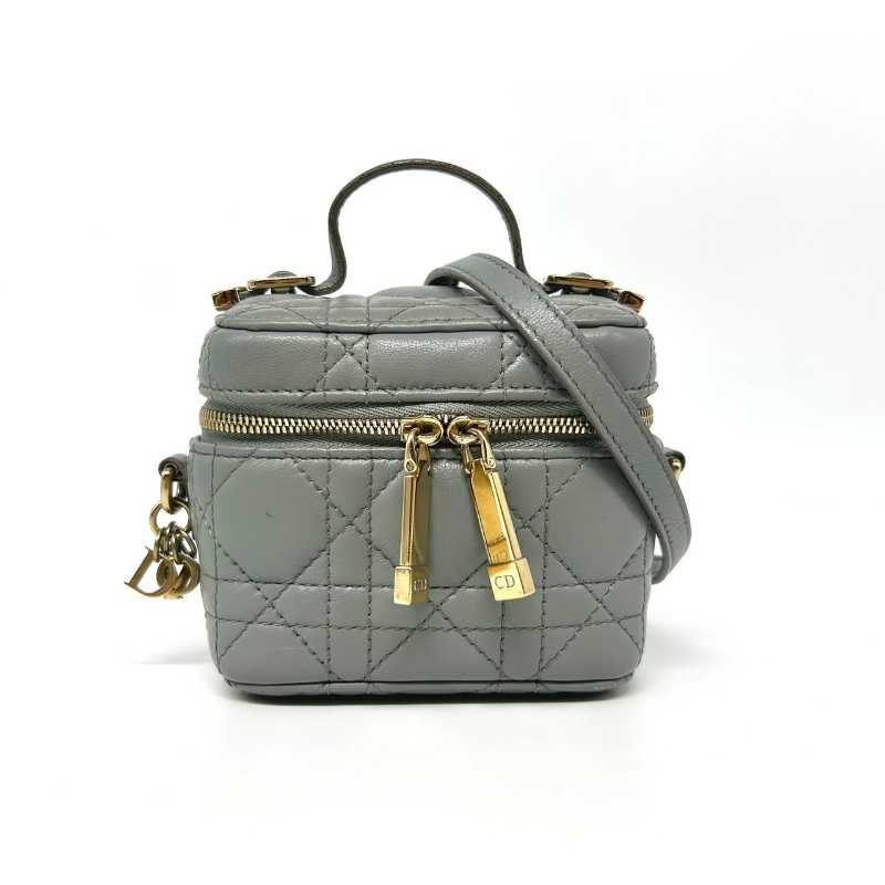 Dior Lady Dior Micro Vanity Case In Gray Stone Cannage Lambskin With ...